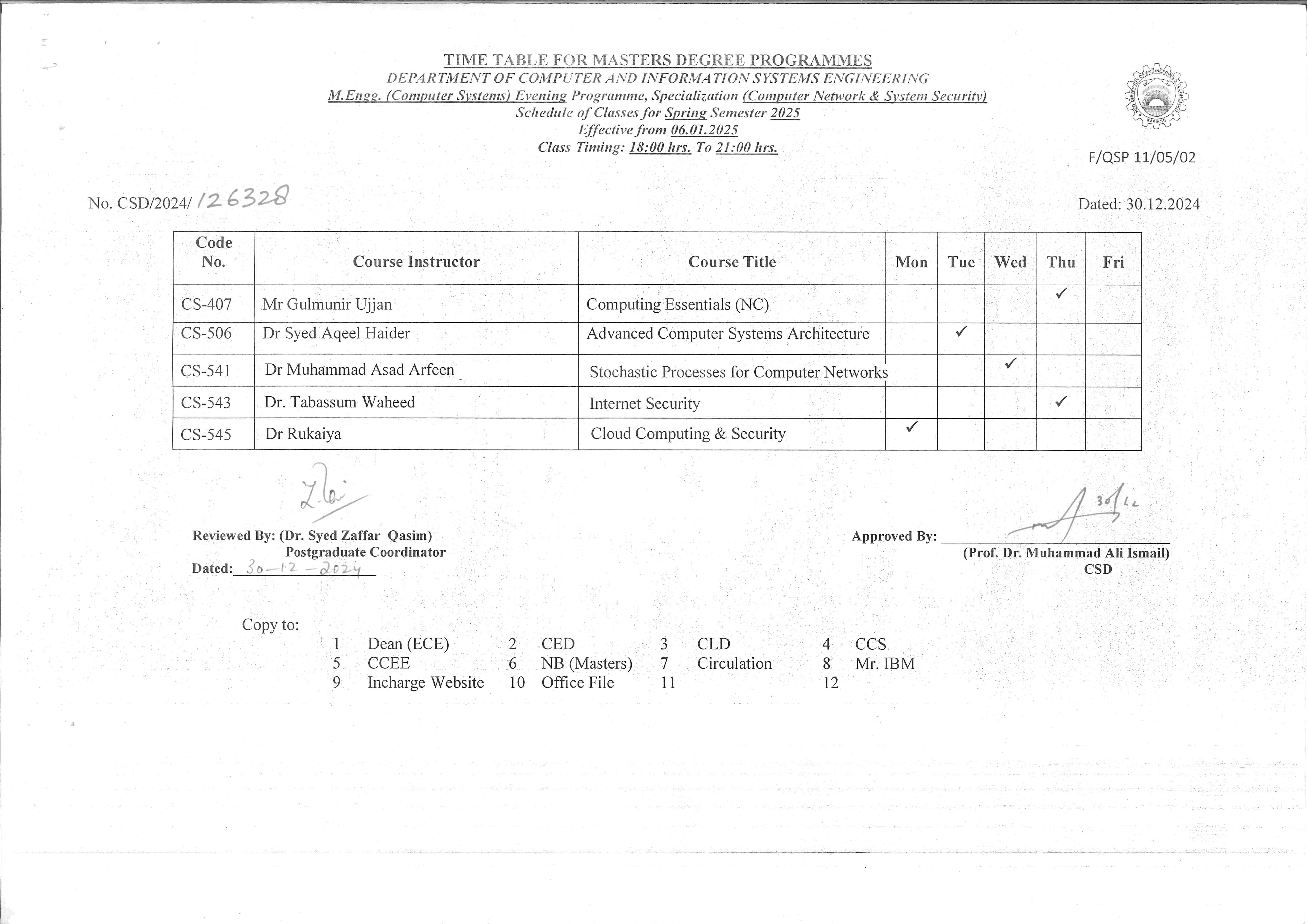 MEngg CS Class Schedule | Department of Computer and Information ...